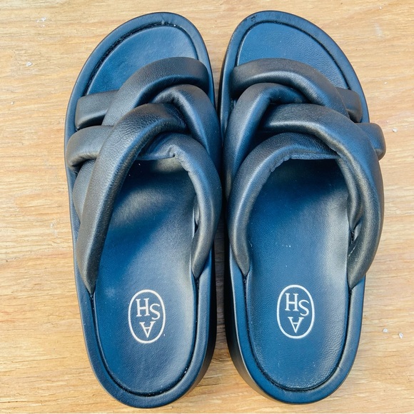 Ash | Shoes | Ash Vanessa Wedge Sandal Black Leather Platform Sliders ...